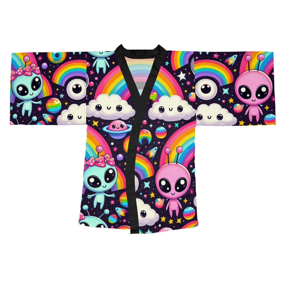 Alien Long Sleeve Kimono Robe - Cute Outer Space Design, Comfy ...