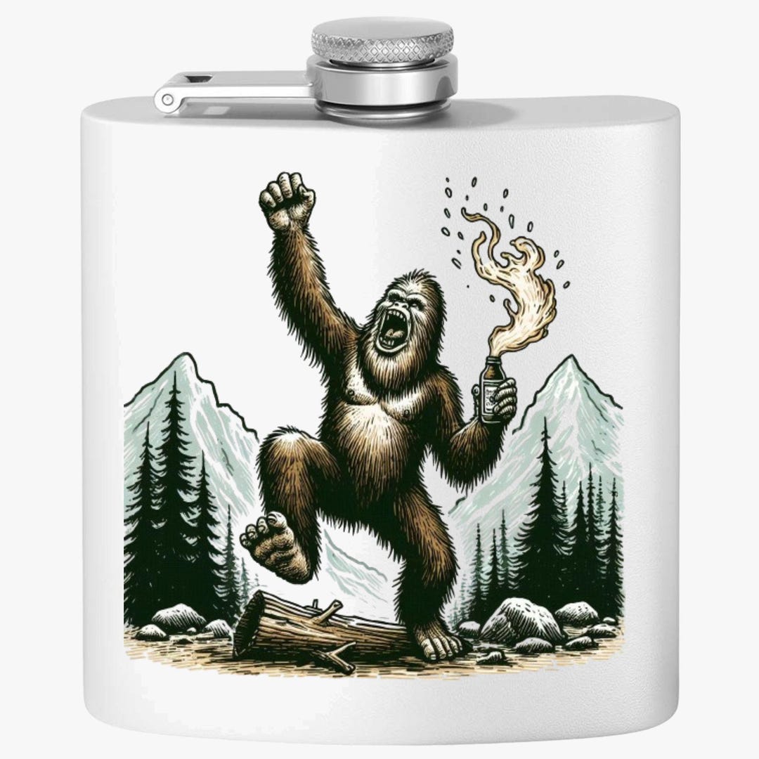 Flask, 6oz, Funny Drunk Bigfoot Design, Sasquatch Theme Alcohol ...
