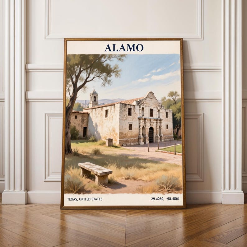 Alamo Mission Art Print – Photorealistic Beige Stone, Texas Landmark ...