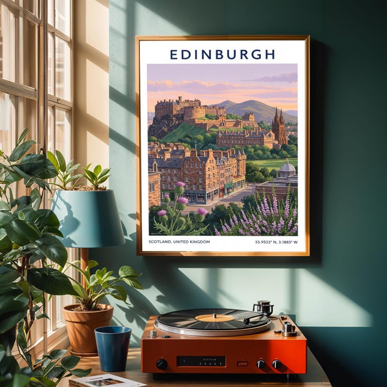 Edinburgh Castle Art Print – Colorful Scottish Cityscape Travel Poster ...