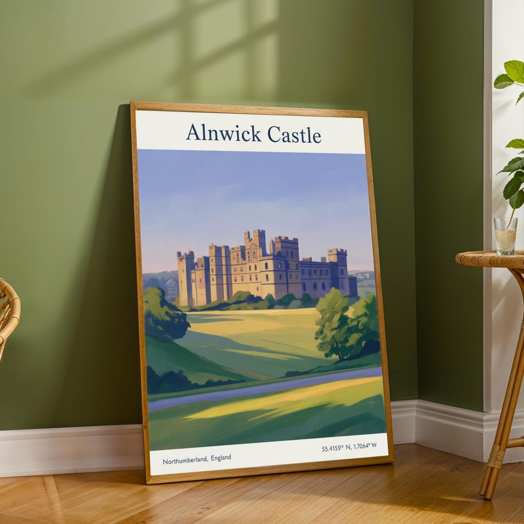 Alnwick Castle Poster – Blue and Green Landscape Art | Northumberland ...
