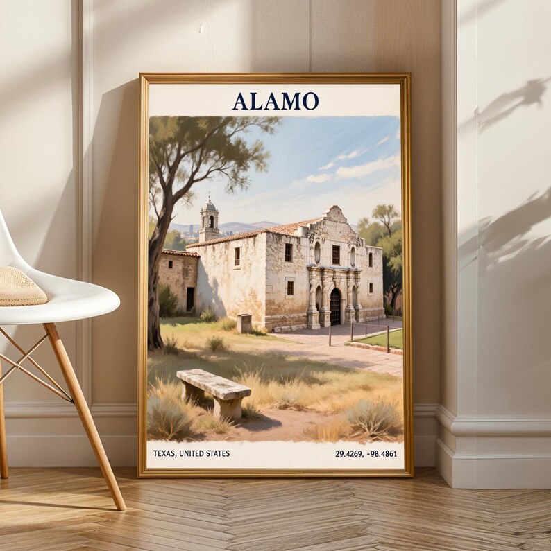 Alamo Mission Art Print – Photorealistic Beige Stone, Texas Landmark ...