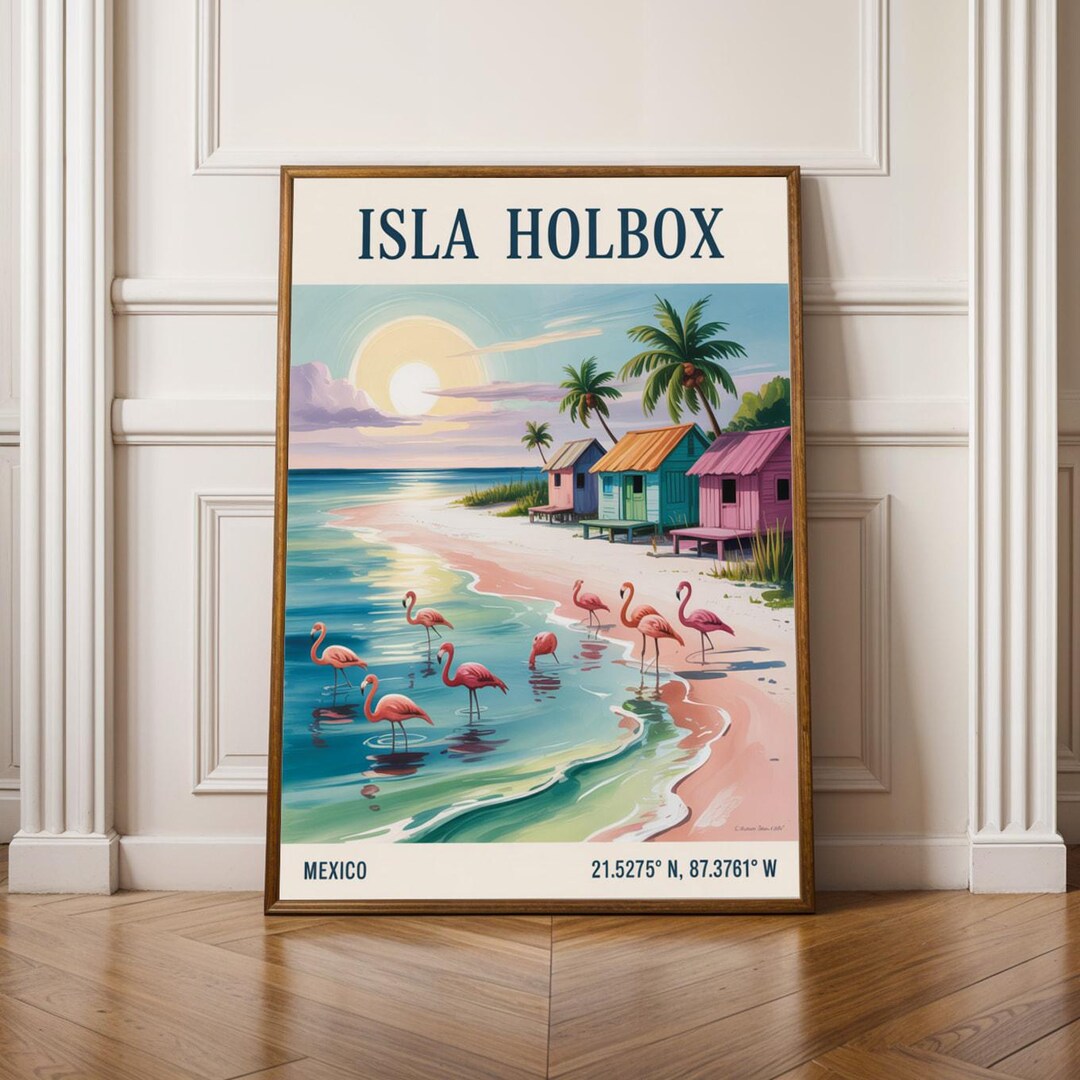 Isla Holbox Poster – Vibrant Beach Scene, Mixed Media, Pop Art Style ...