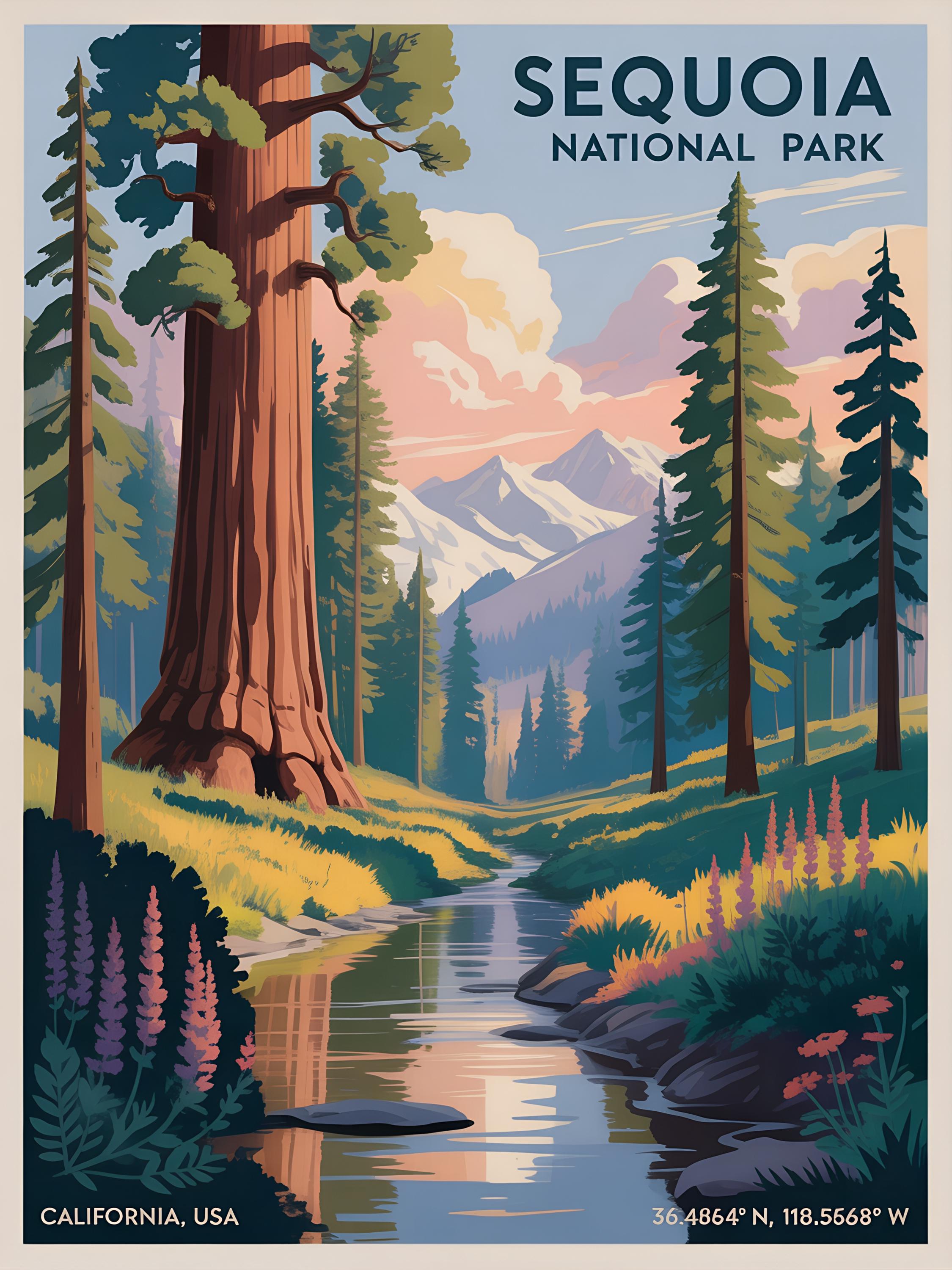 Sequoia National Park Art Print – Landscape Style, Blues and Greens ...