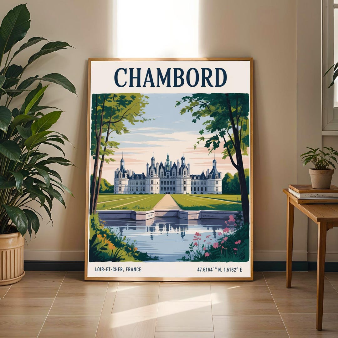 Château De Chambord Poster – Green and Blue Contemporary Travel Art ...