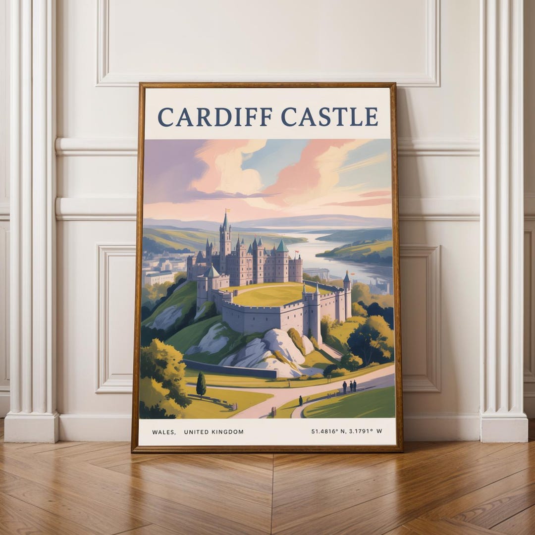 Cardiff Castle Wall Art Print – Vintage Wales Travel Poster, UK ...