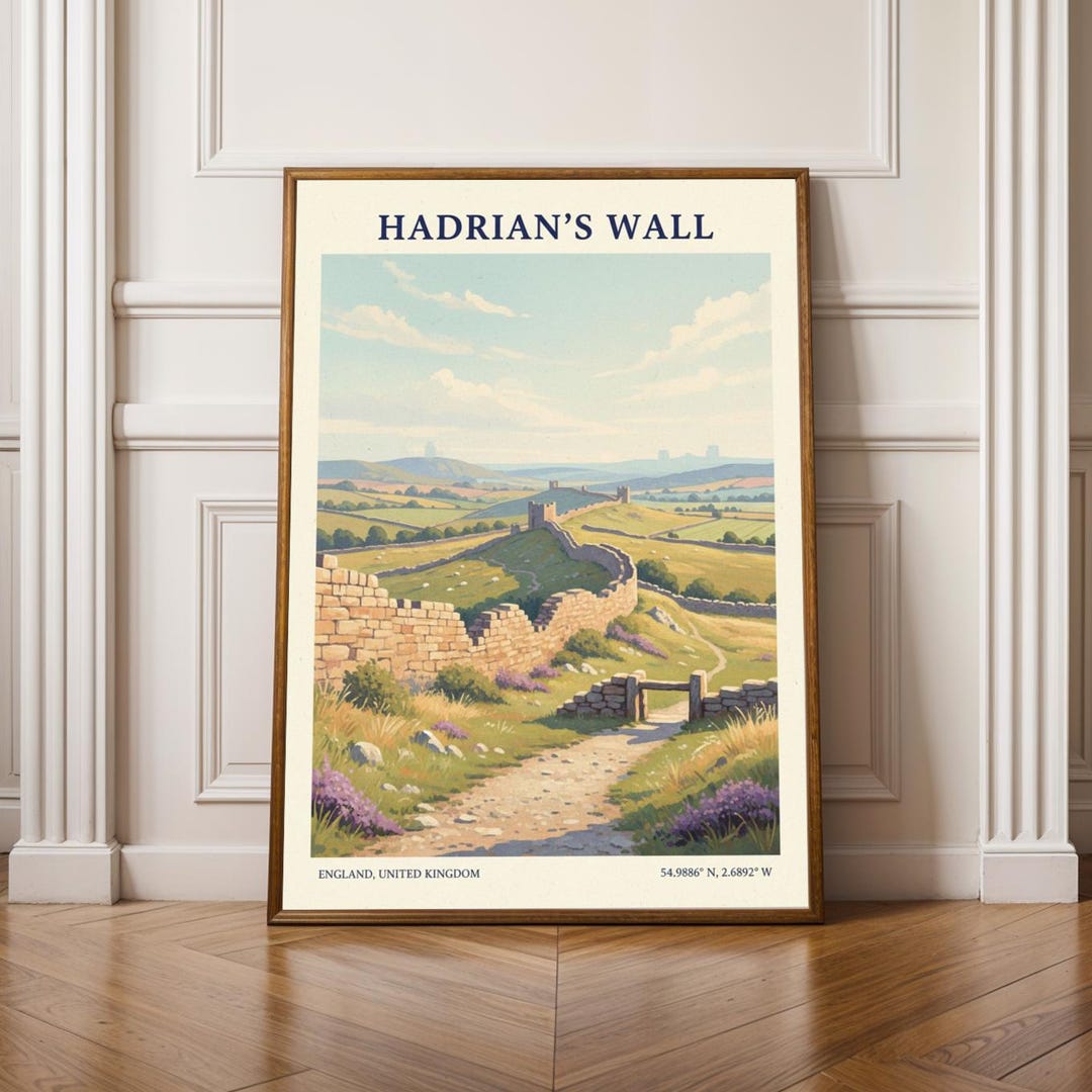 English Countryside Landscape Art Print — Blue and Light Blue, English ...