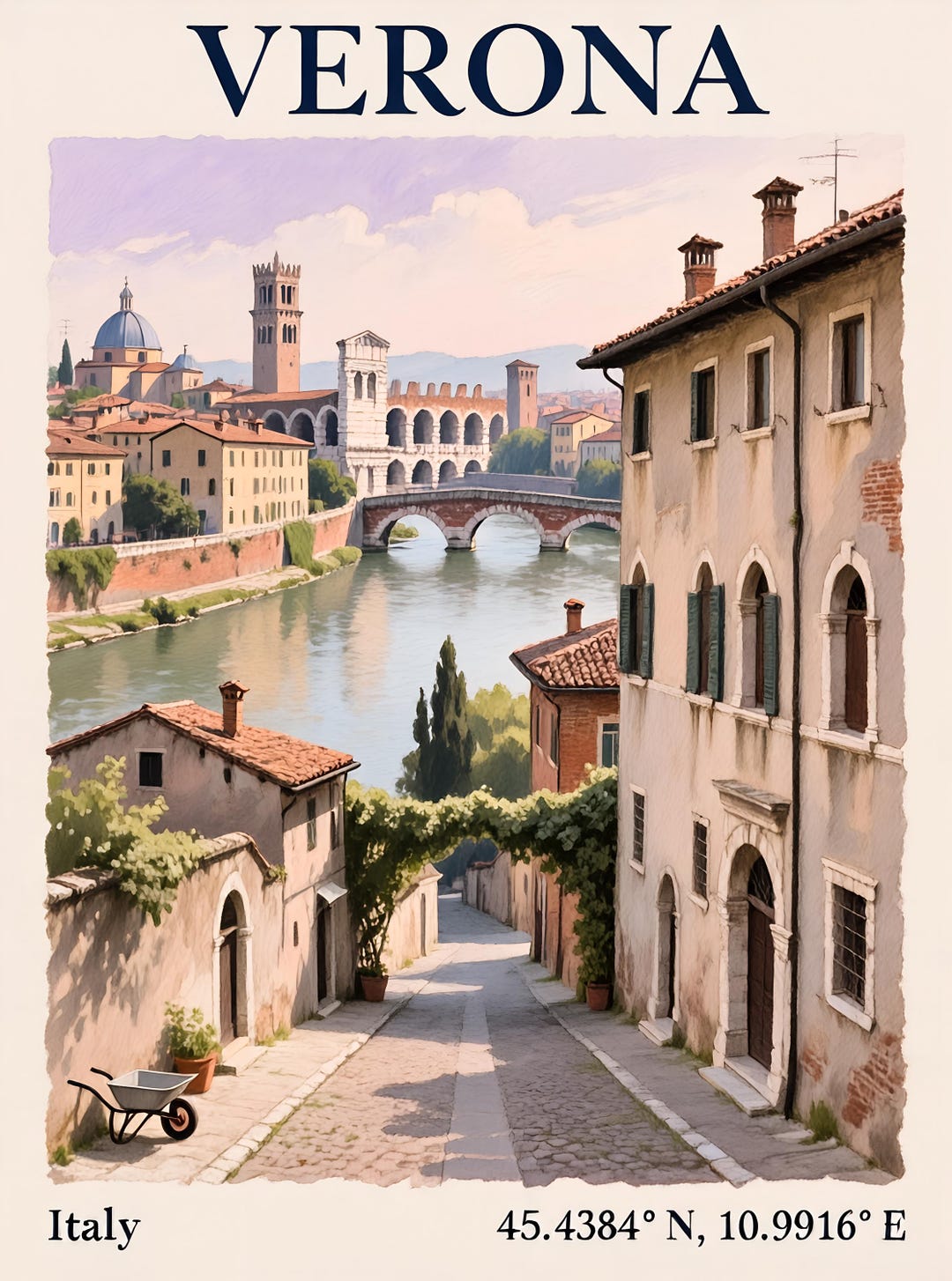 Verona Italy Poster – Lavender Riverside, Vintage Travel Art - Etsy