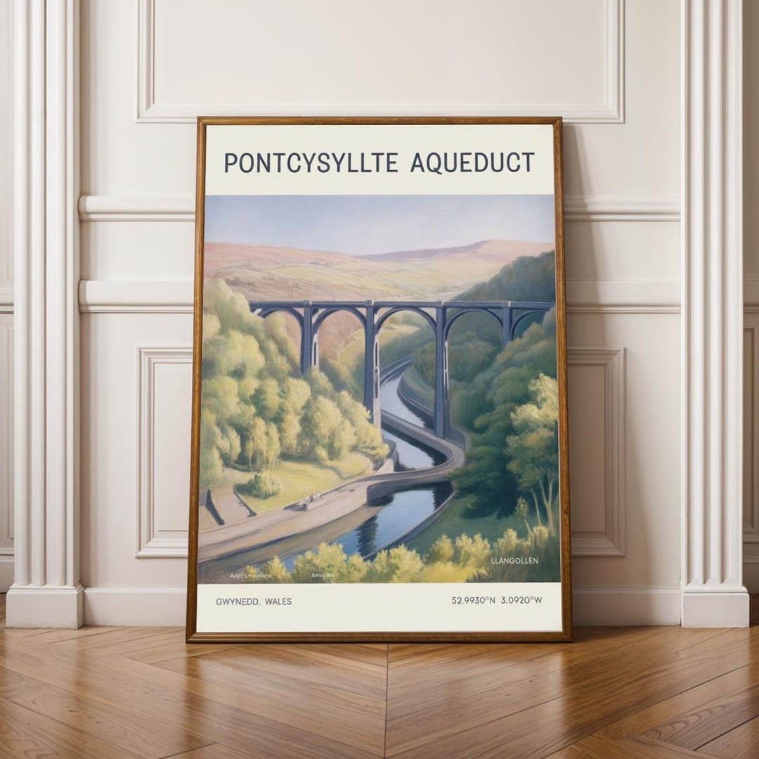 Pontcysyllte Aqueduct Wales Wall Art – Vintage Llangollen Travel Poster ...
