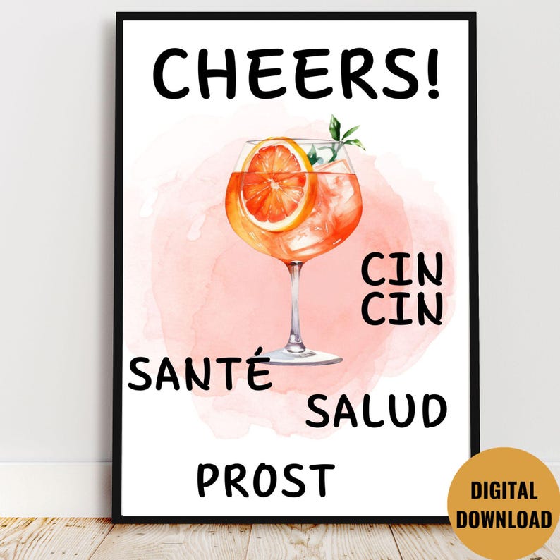 Aperol Spritz Print | Signature Drink Sign | Cin Cin Salud | Sante Prost Print | Cocktail Prints ...