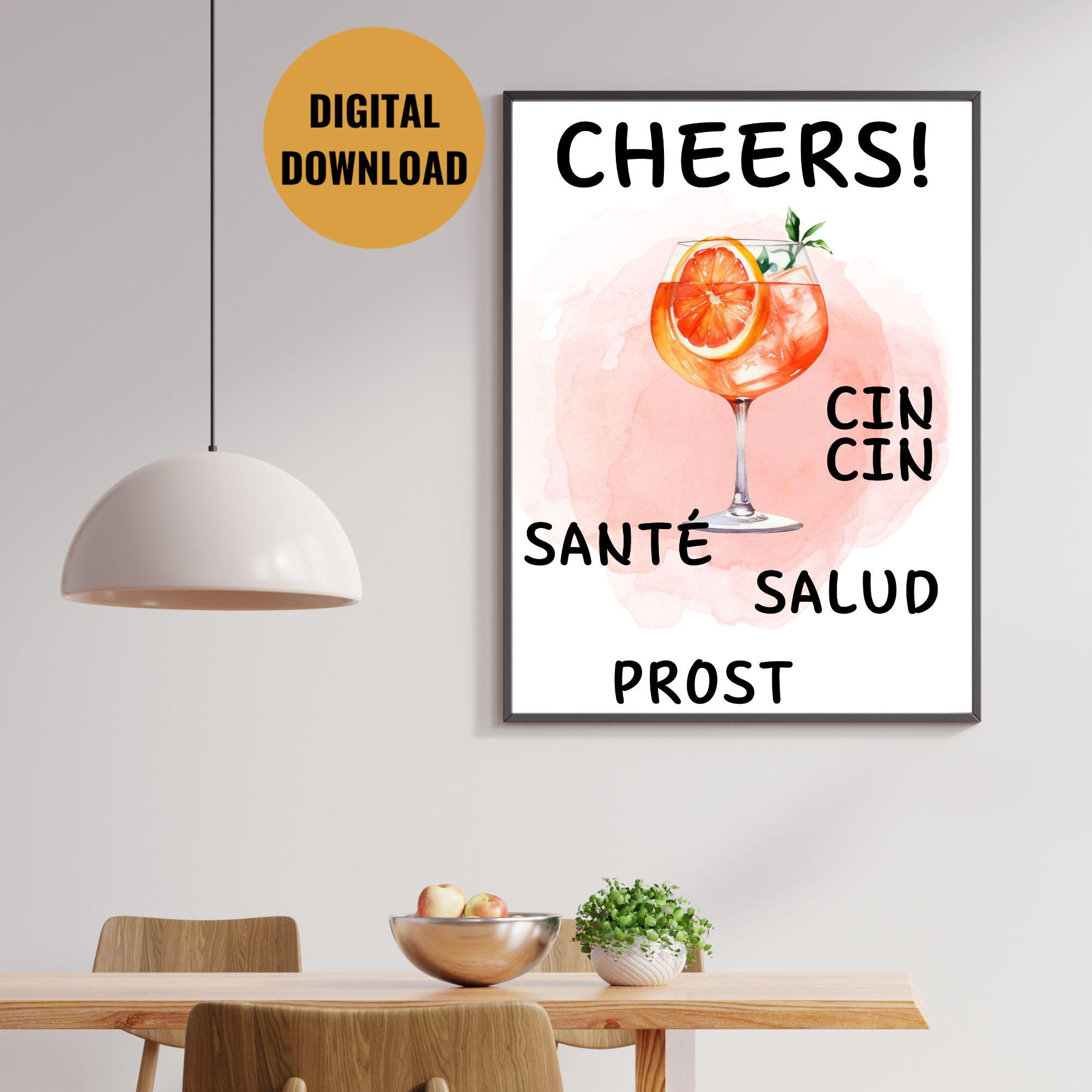 Aperol Spritz Print Signature Drink Sign Cin Cin Salud Sante Prost Print Cocktail Prints Drinks ...