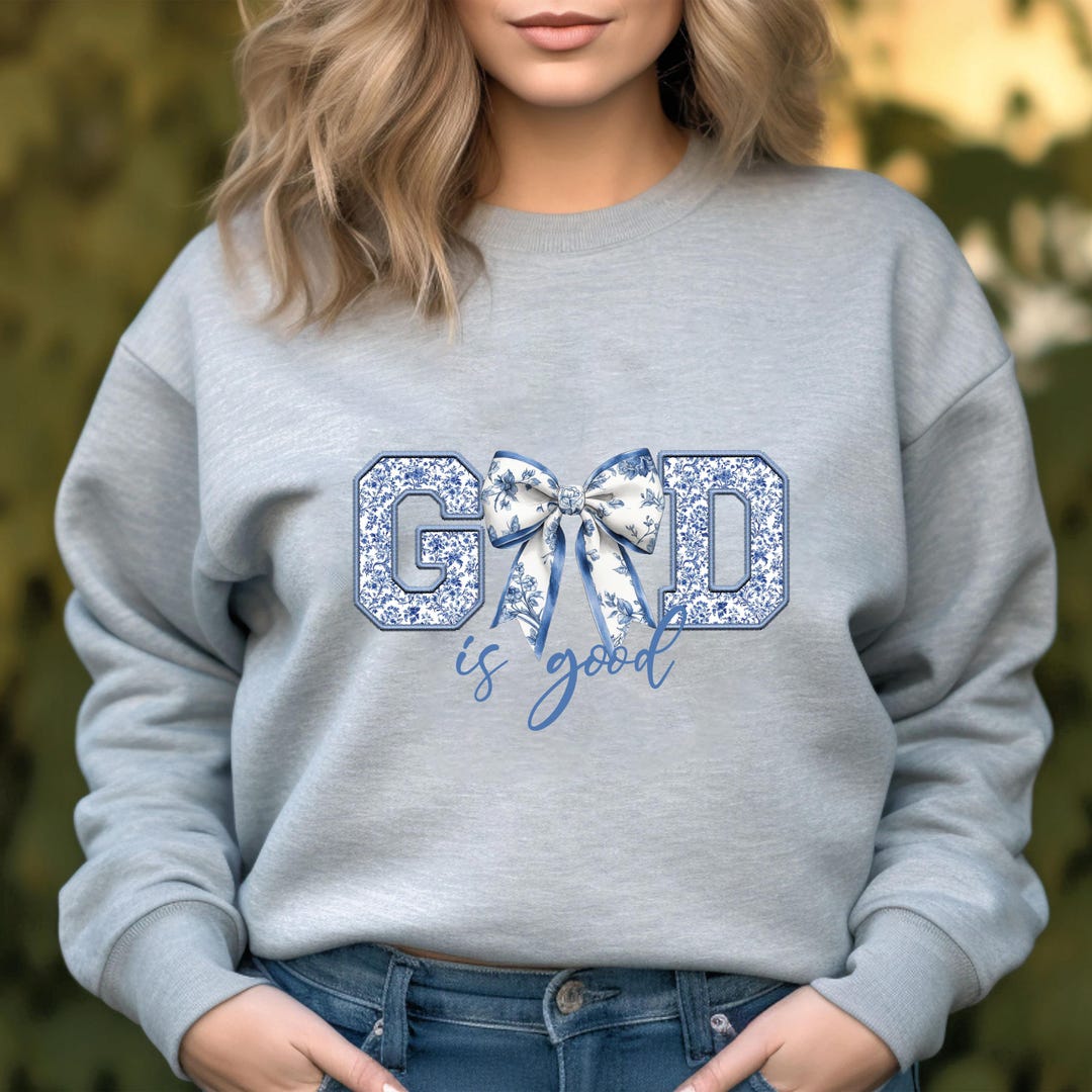 God is Good Blue Chinoiserie PNG, Coquette Bow Png, Floral Religious ...