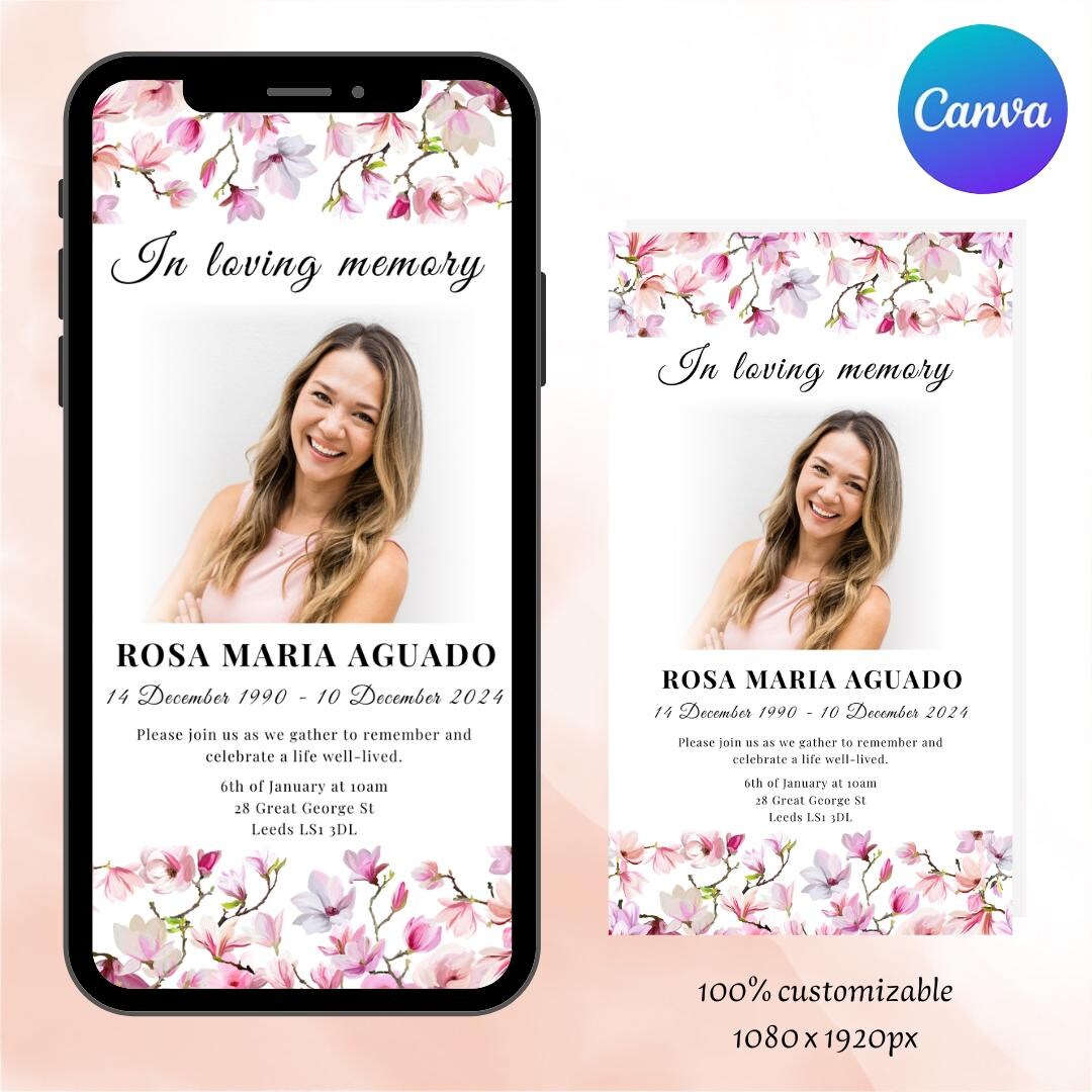 Funeral Announcement, Memorial Card, Condolence Card, Bereavement Card ...