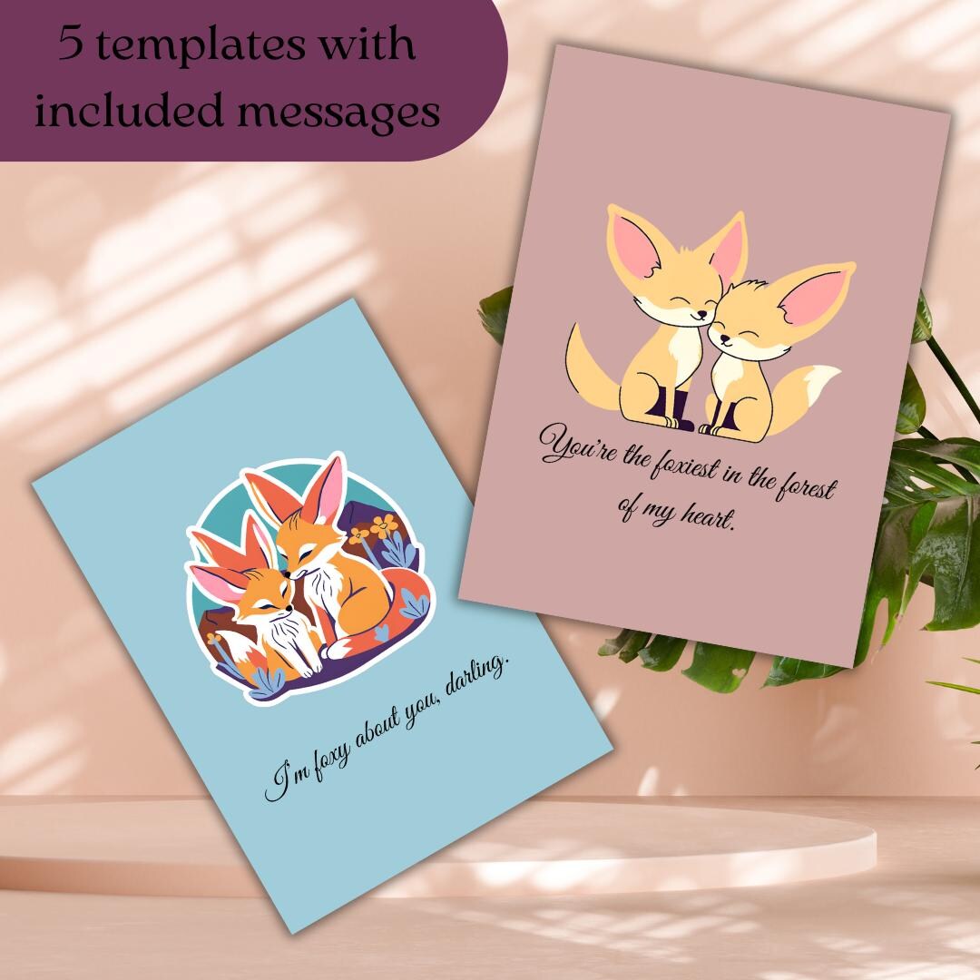 Fox-themed Valentine's Day Card Pack, Foxy Hearts: Valentine's Day Card ...