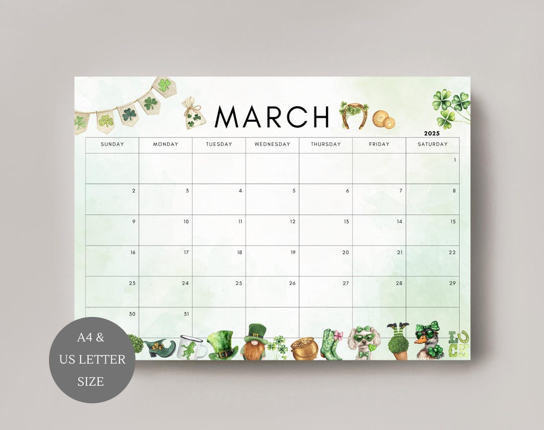 March 2025 Calendar | St. Patrick's Day | Editable Calendar | Fillable ...