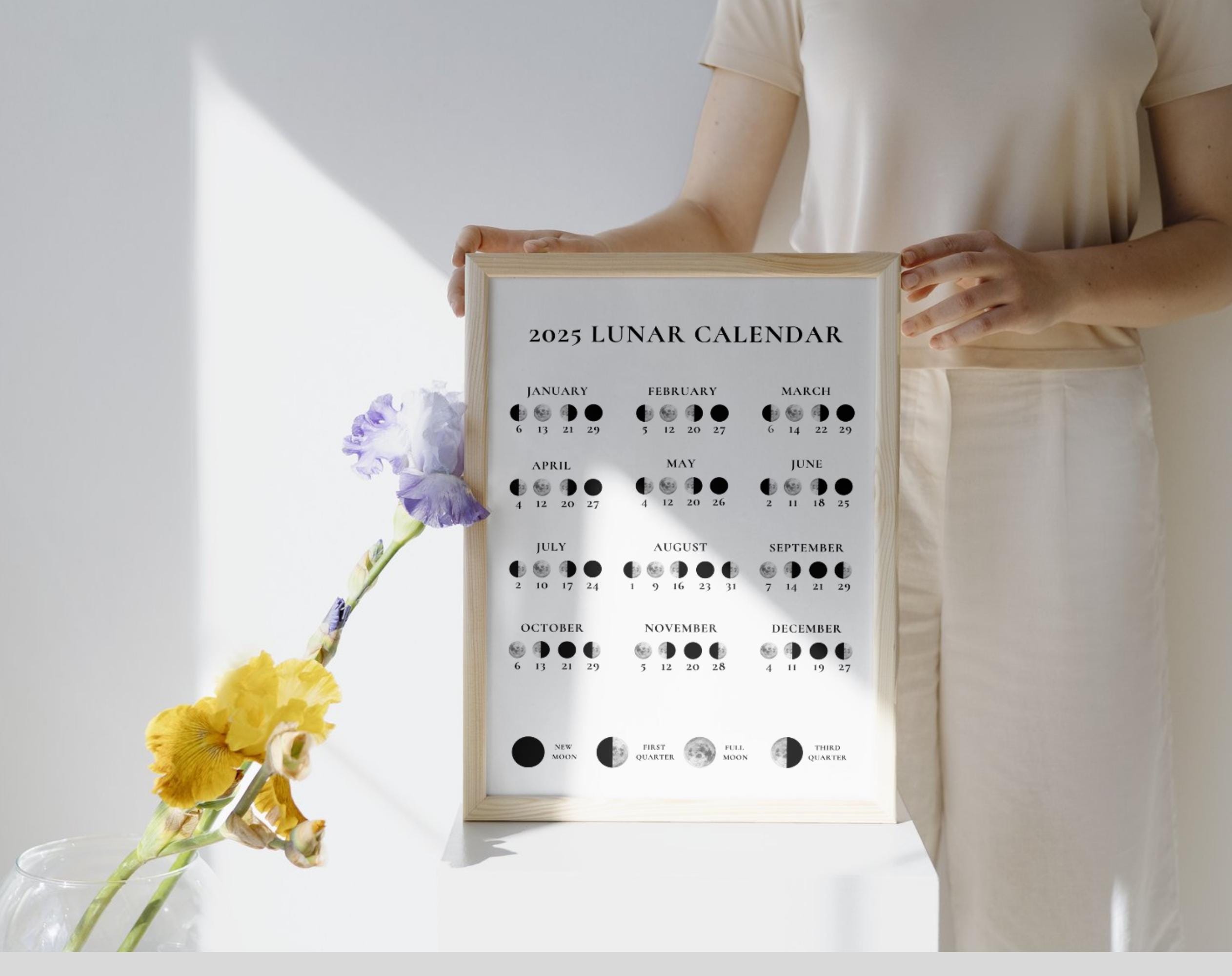 Lunar Calendar 2025 | Moon Calendar | Moon Phase Calendar | Printable ...