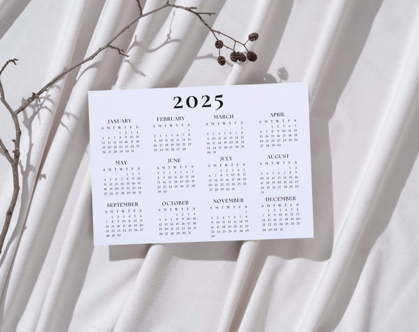2025 Calendar | Single Page | Full Year Calendar | Desk Calendar | Wall ...