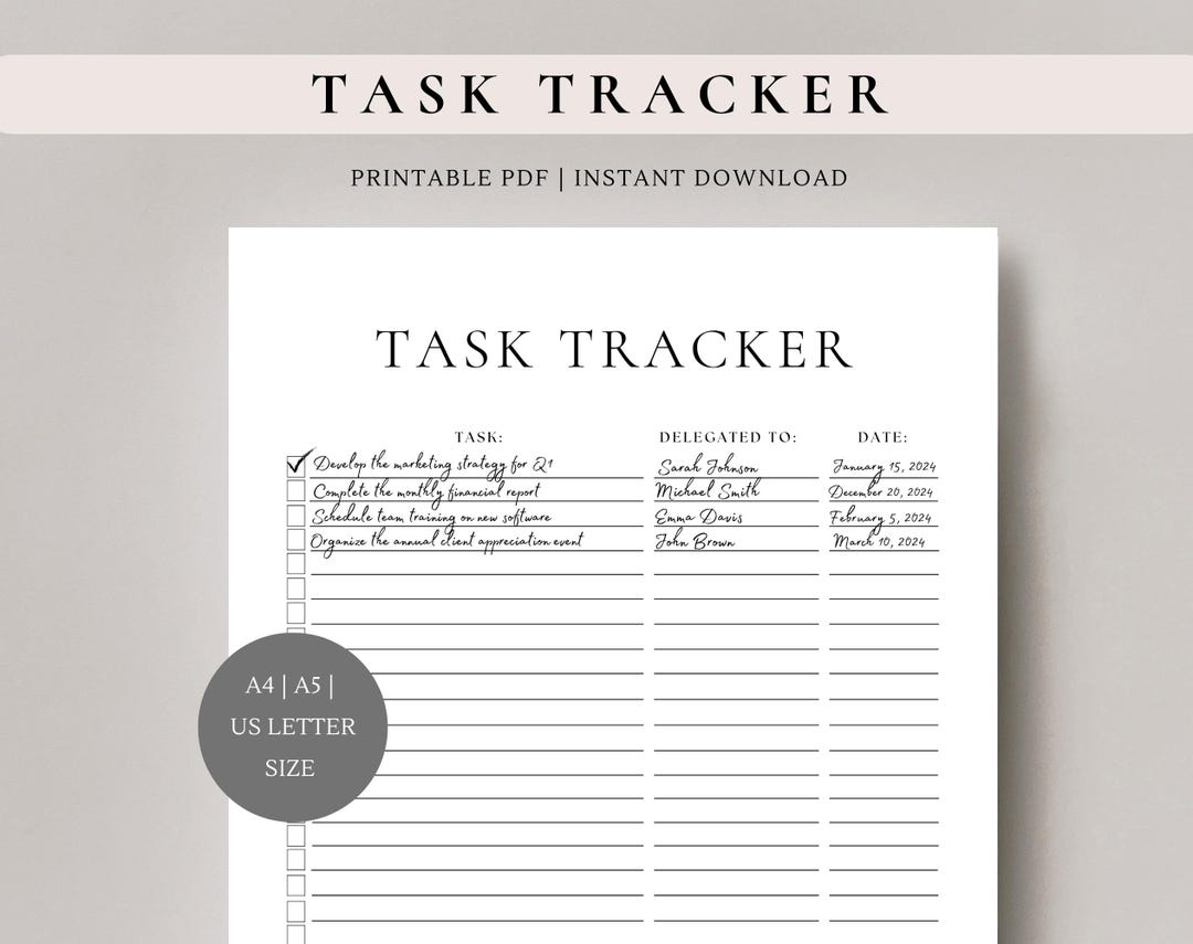 Task Tracker | Work Task Log | Printable Task Tracker | Printable ...