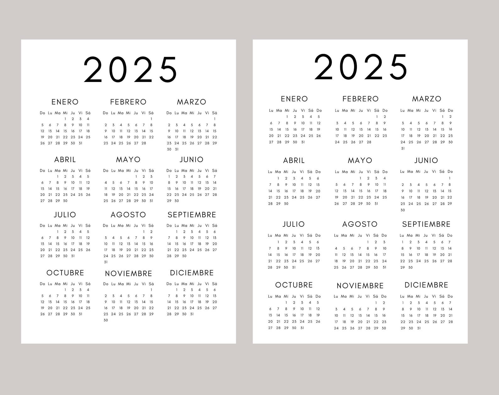 Calendario 2025 Español | 2025 Spanish Calendar | Single Page | Yearly ...