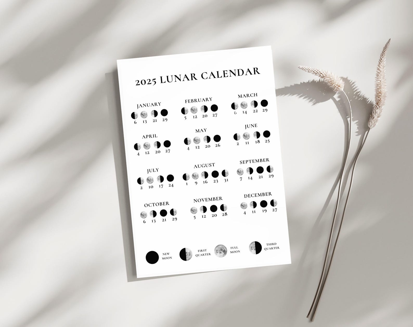 Lunar Calendar 2025 | Moon Calendar | Moon Phase Calendar | Printable ...