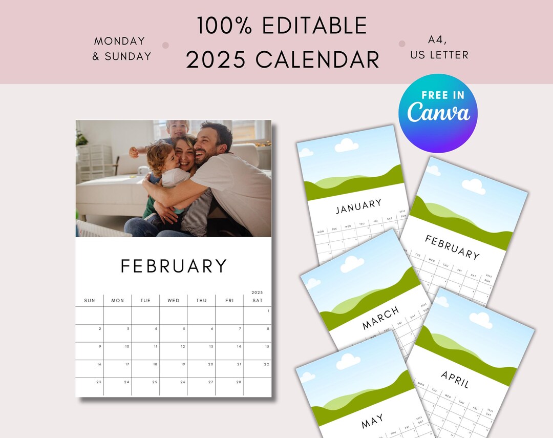 EDITABLE Calendar 2025 | Calendar Template | Photo Calendar | Wall ...