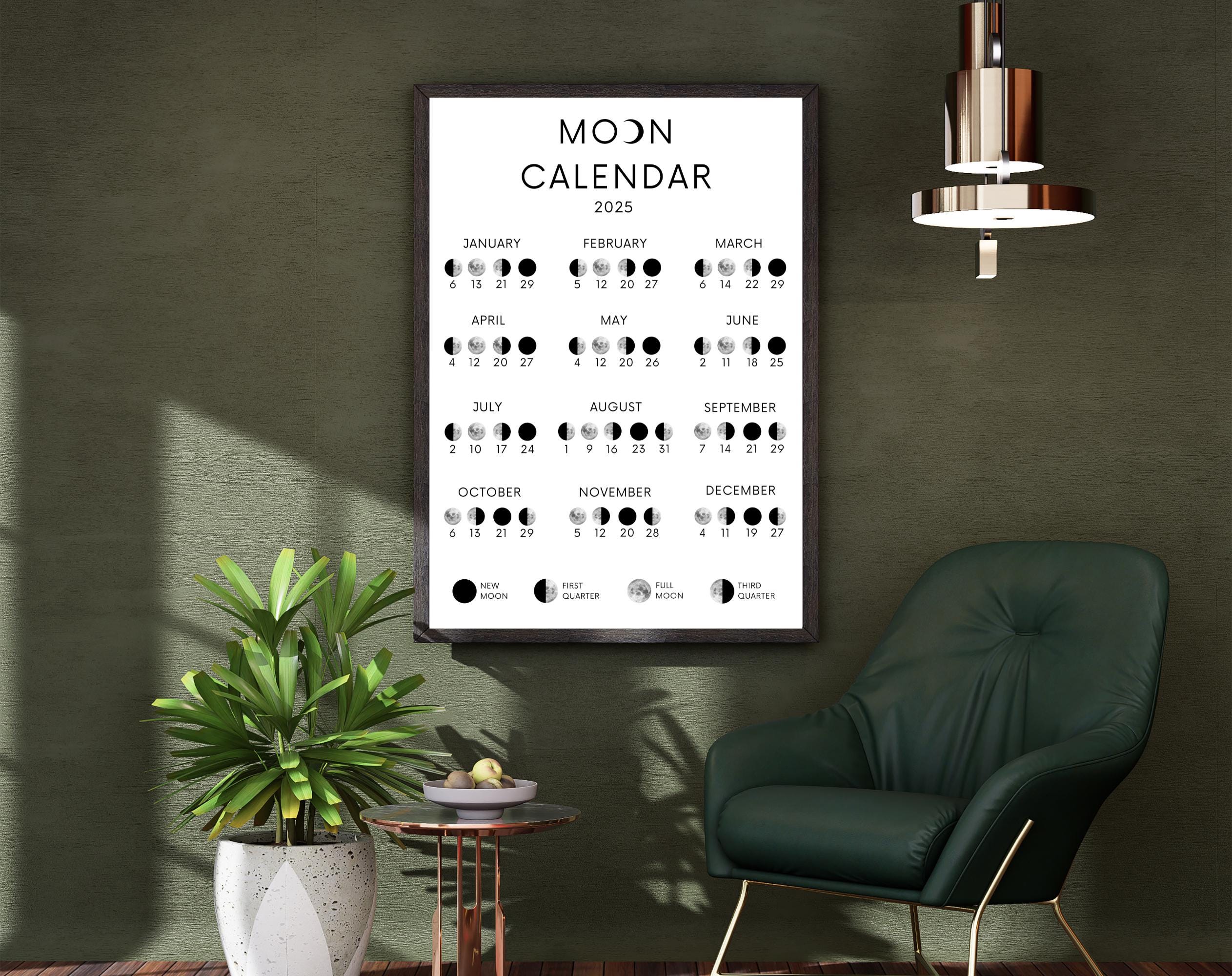 Moon Calendar 2025 | Lunar Calendar | Moon Phase Calendar | Printable ...