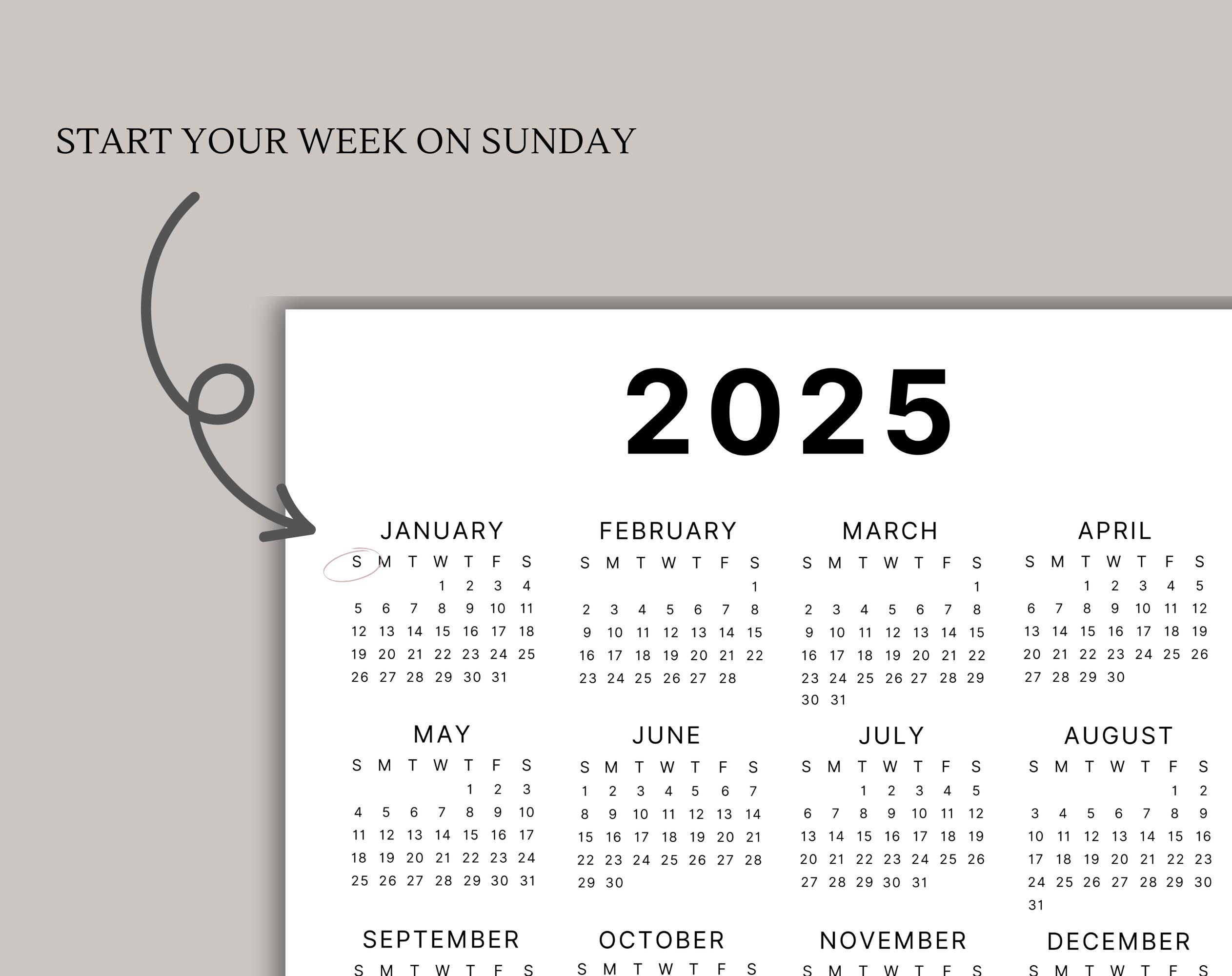 2025 Calendar With Holidays | Single Page | Full Year Calendar | Desk ...