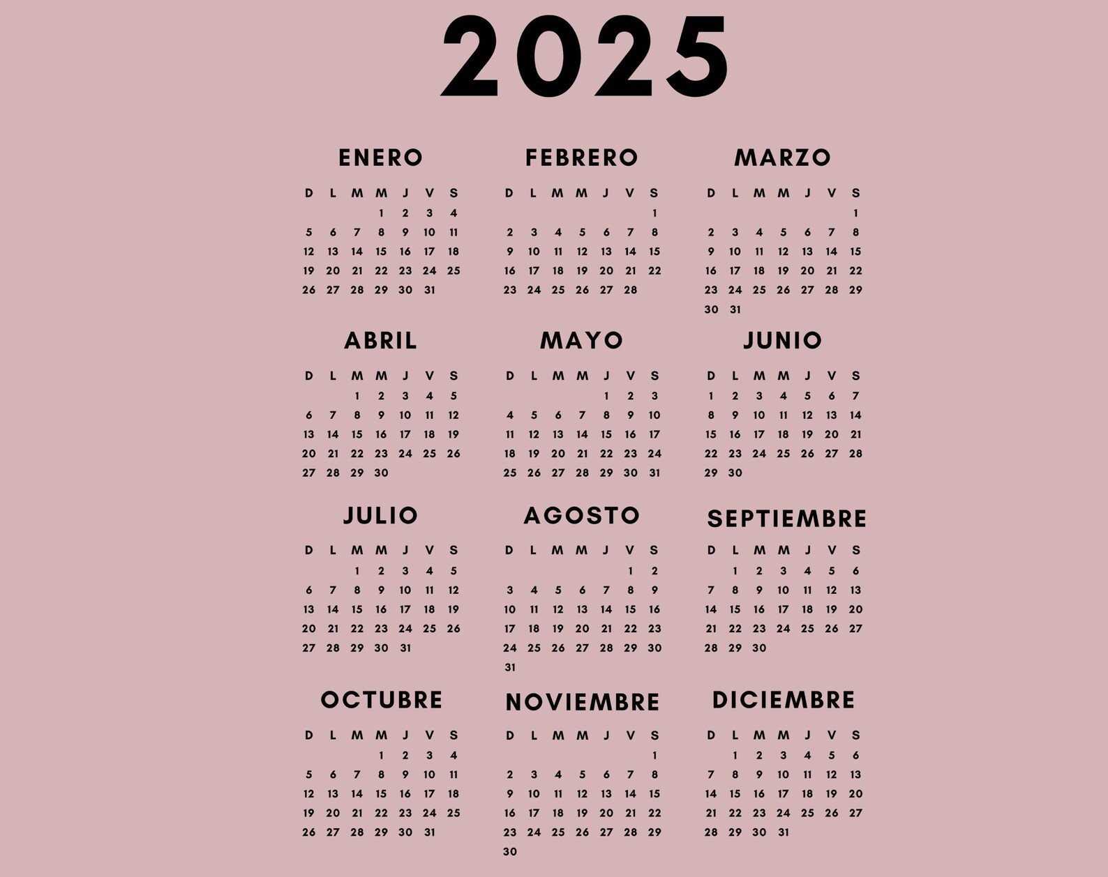 2025 Spanish Calendar PNG | Sublimation | Transparant Background ...