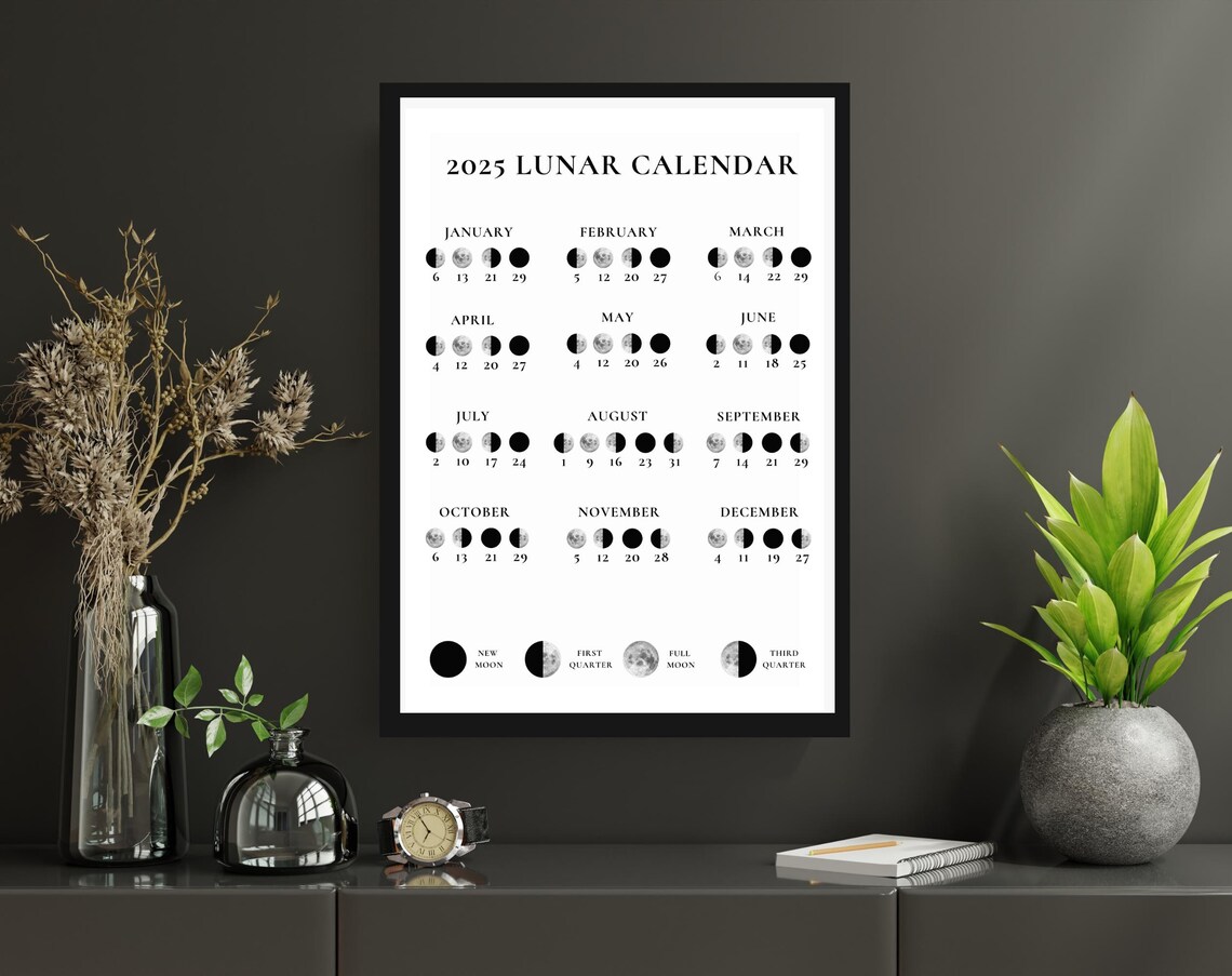 Lunar Calendar 2025 | Moon Calendar | Moon Phase Calendar | Printable ...