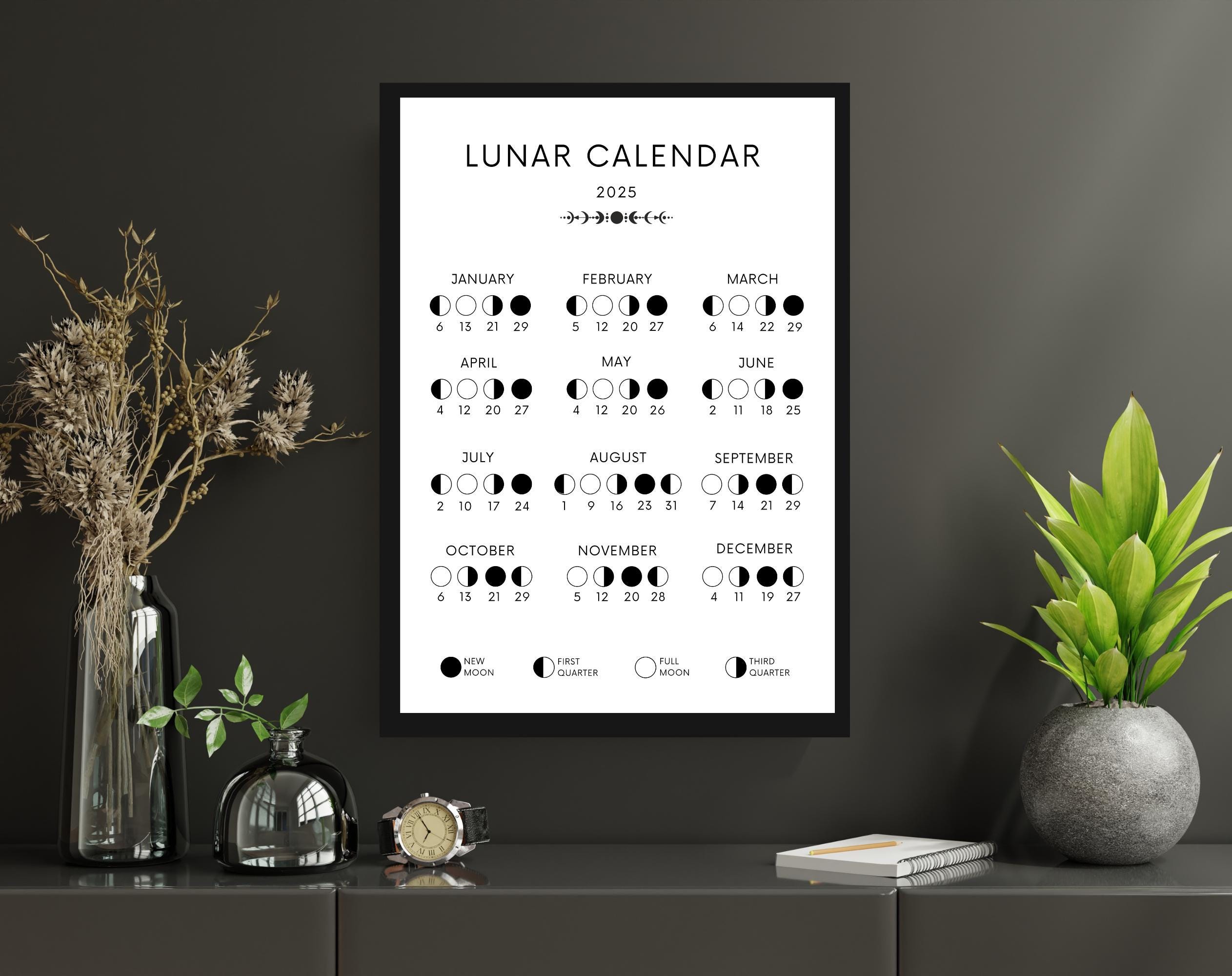 Lunar Calendar 2025 | Moon Calendar | Lunar Phase Calendar | Printable ...
