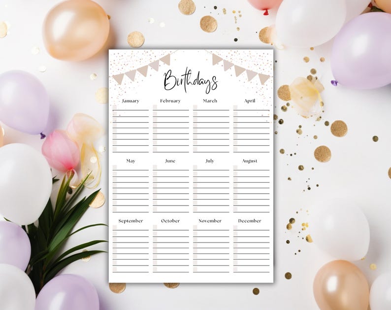 Birthday Calendar | Birthday Tracker | Birthday Printable Planner ...