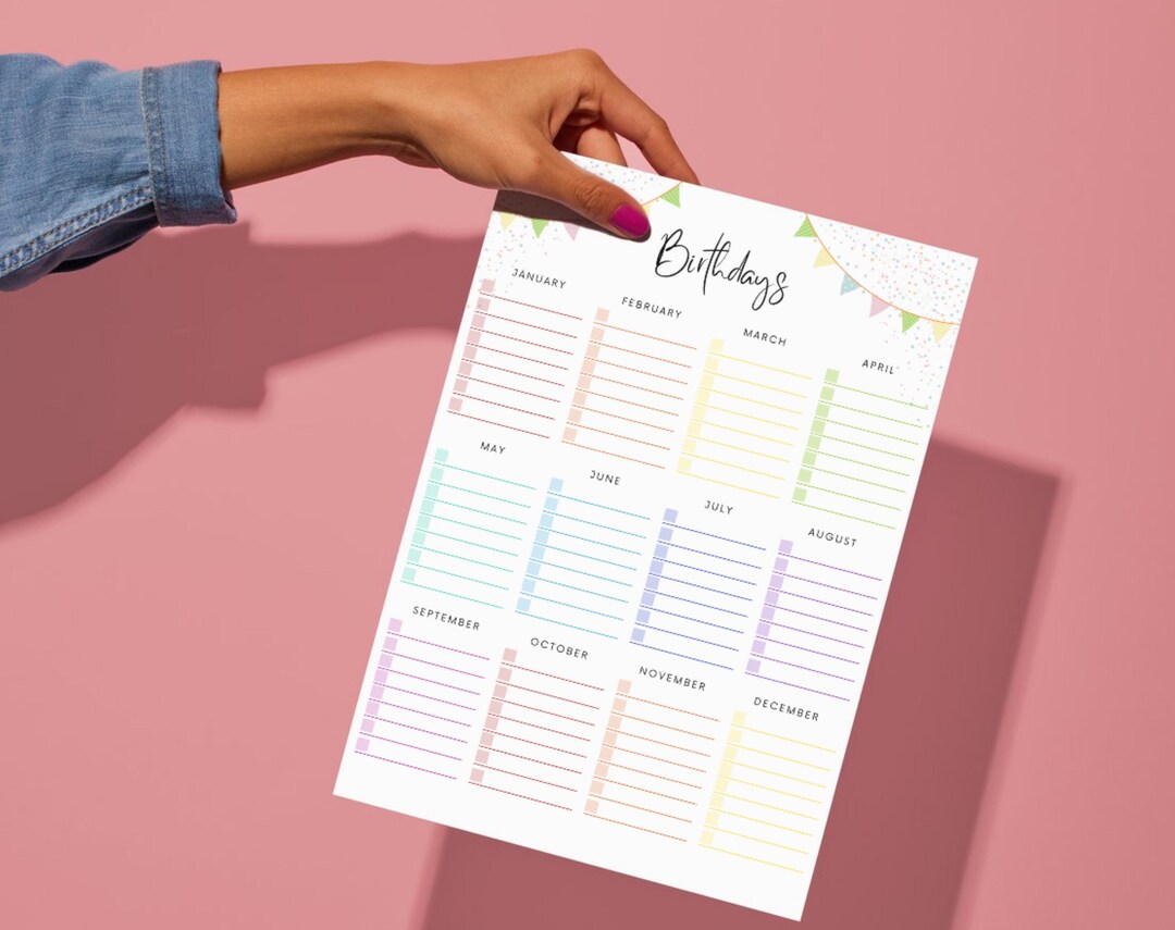 Birthday Calendar | Birthday Tracker | Printable Calendar | Colorful ...