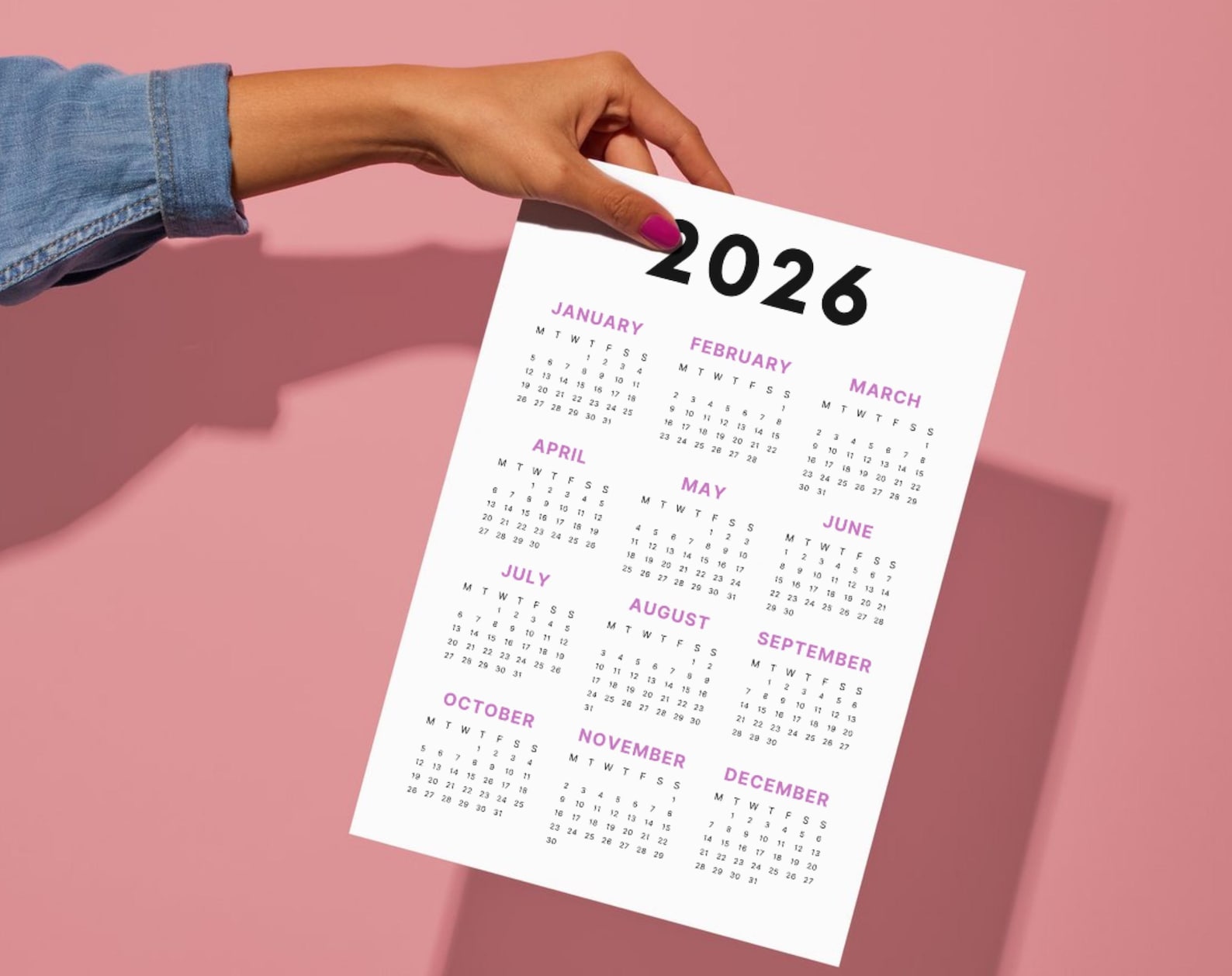 2026 Calendar | Single Page | Full Year Calendar | Desk Calendar | Wall ...