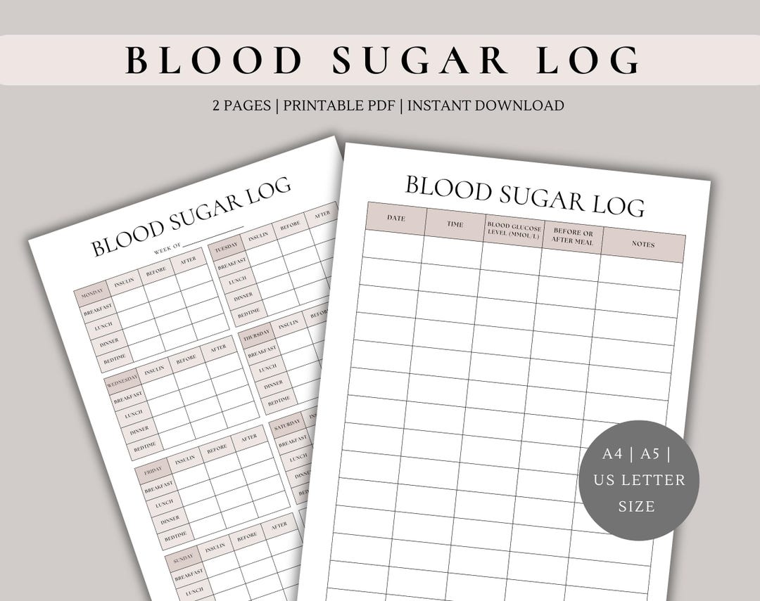 Blood Sugar Log | Blood Sugar Tracker | Blood Glucose Log | Diabetes ...