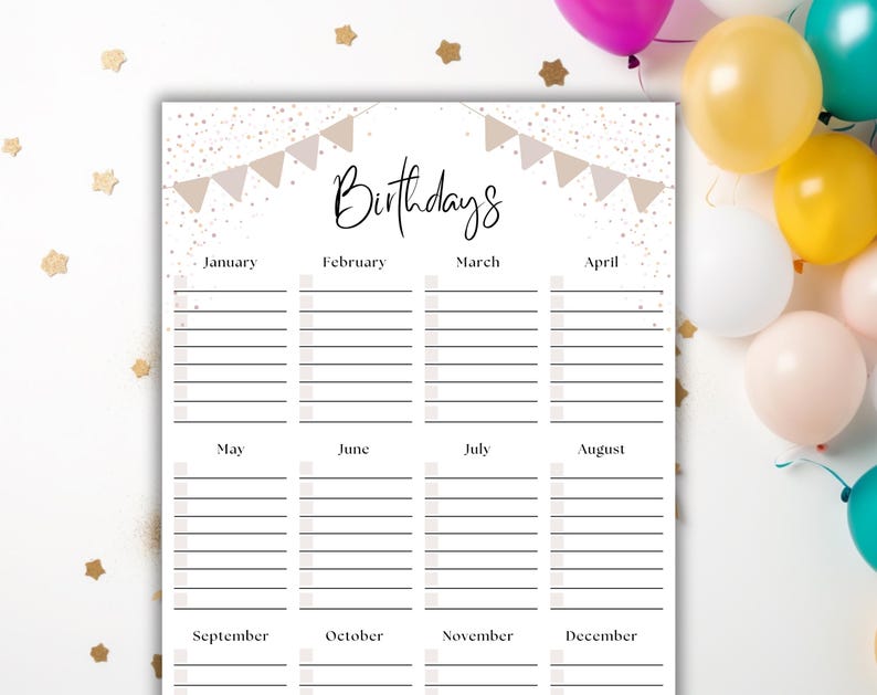 Birthday Calendar | Birthday Tracker | Birthday Printable Planner ...
