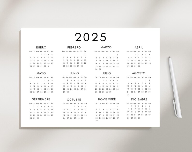Calendario 2025 Español | 2025 Spanish Calendar | Página única ...