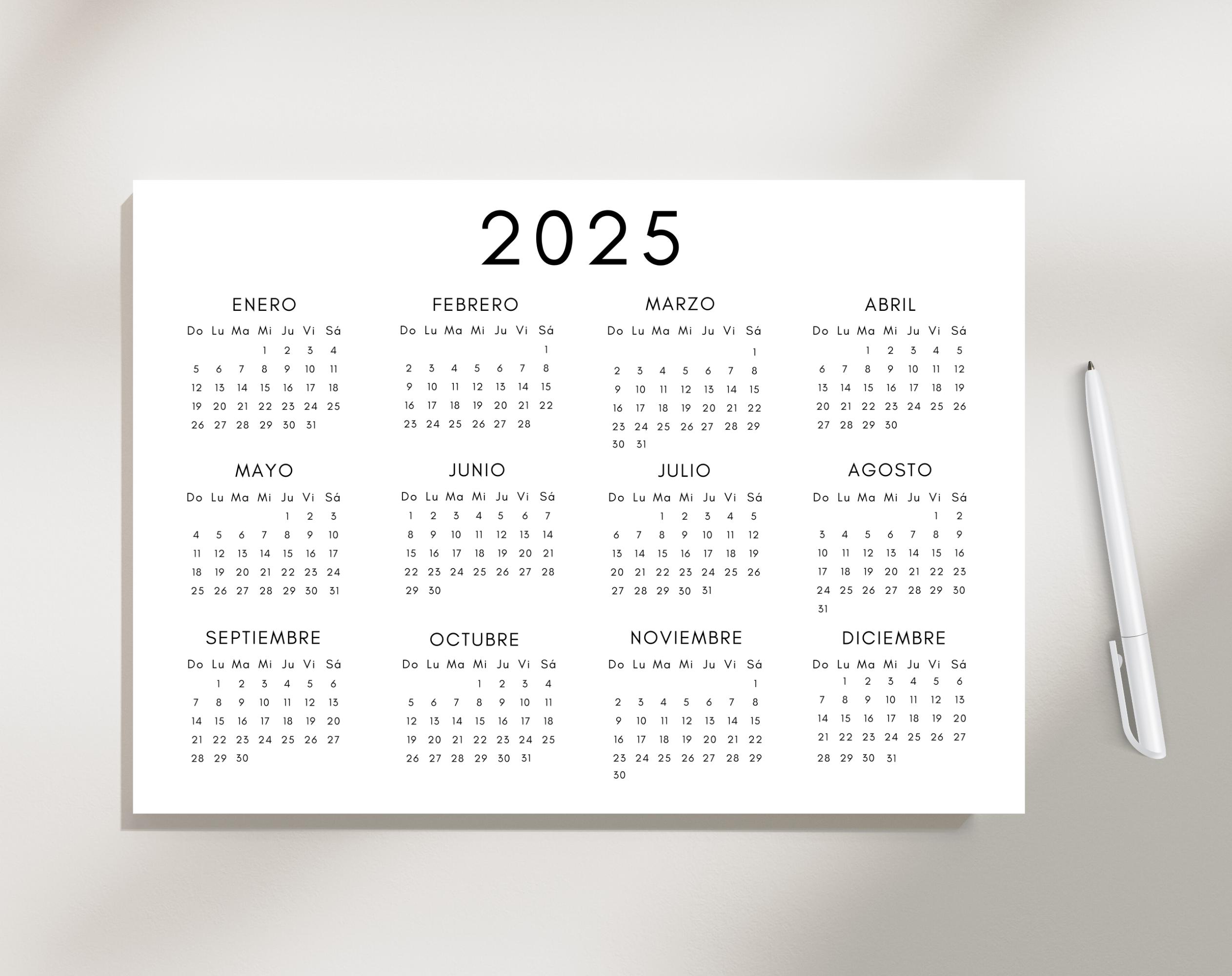 Calendario 2025 Español | 2025 Spanish Calendar | Página única ...