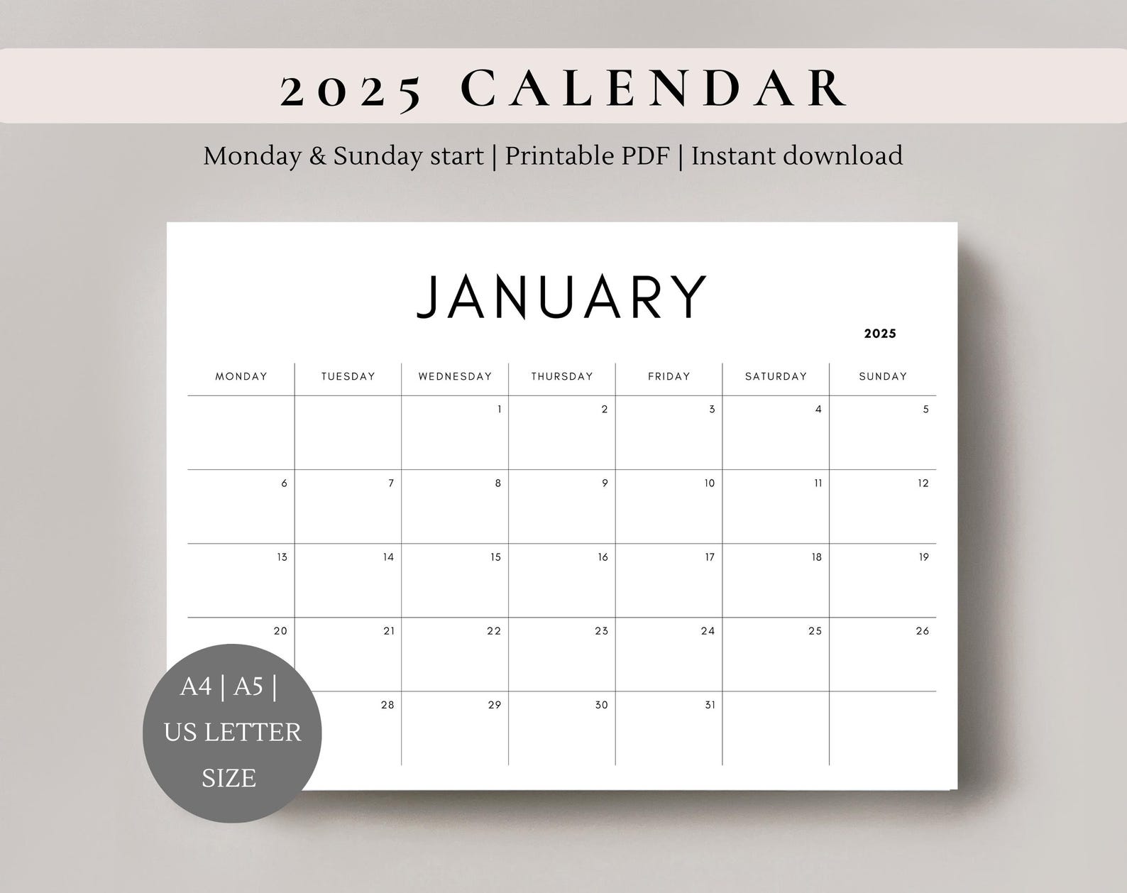 2025 Monthly Planner | 2025 Calendar | Sunday & Monday Start ...
