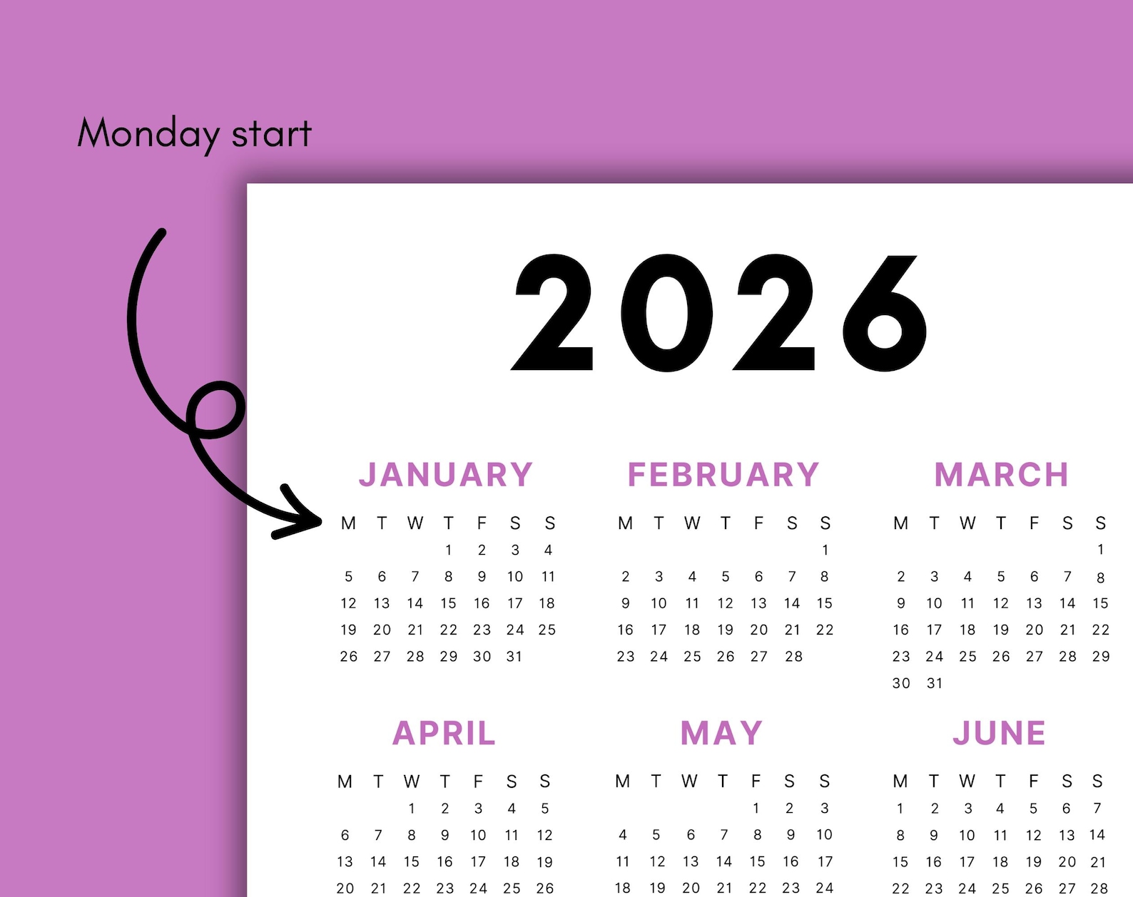 2026 Calendar | Single Page | Full Year Calendar | Desk Calendar | Wall ...
