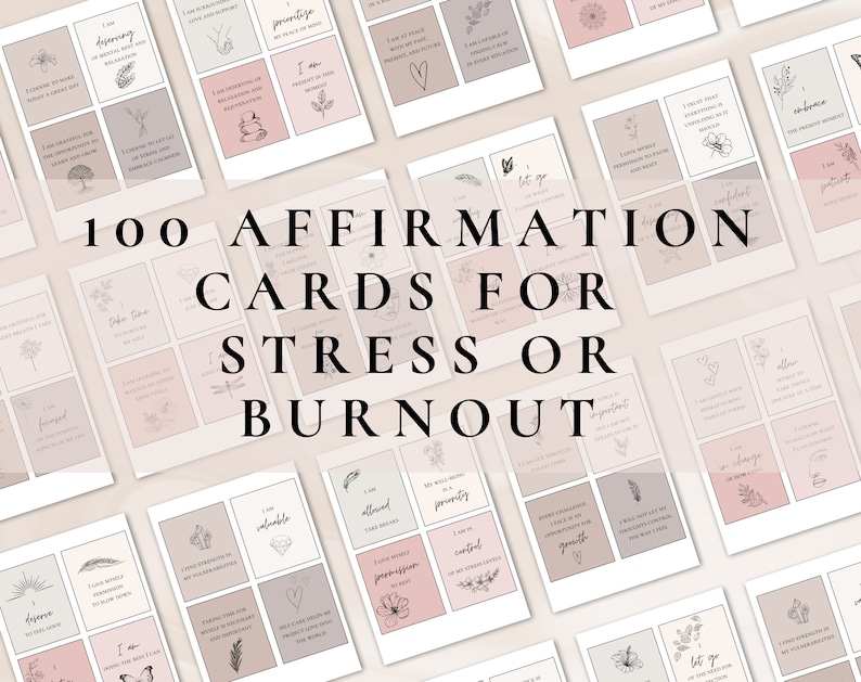100 Affirmation Cards for Stress and Burnout | Printable | Words of ...