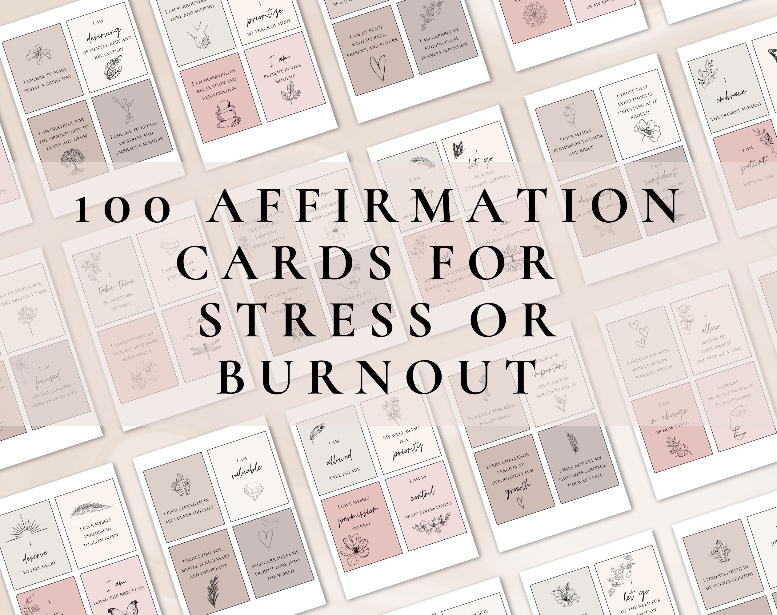 100 Affirmation Cards for Stress and Burnout | Printable | Words of ...