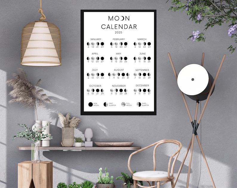 Moon Calendar 2025 | Lunar Calendar | Moon Phase Calendar | Printable ...
