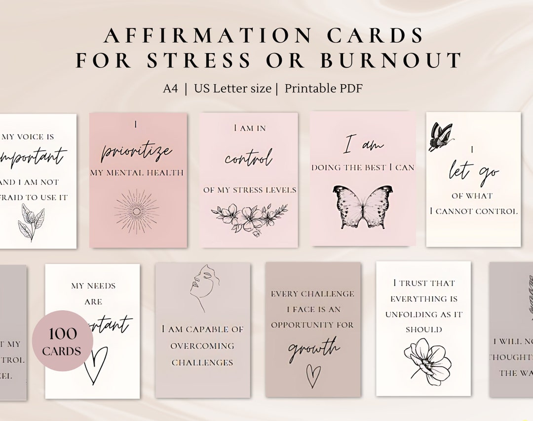 100 Affirmation Cards for Stress and Burnout | Printable | Words of ...