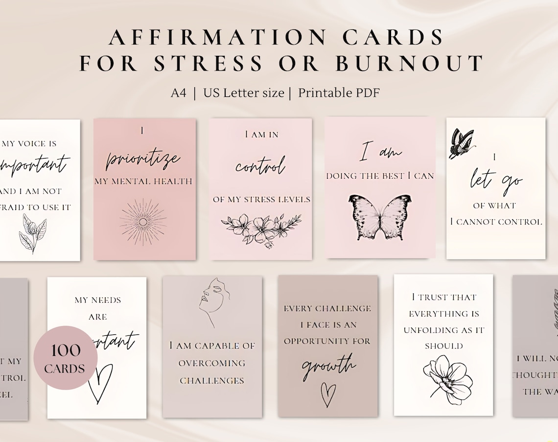 100 Affirmation Cards for Stress and Burnout | Printable | Words of ...