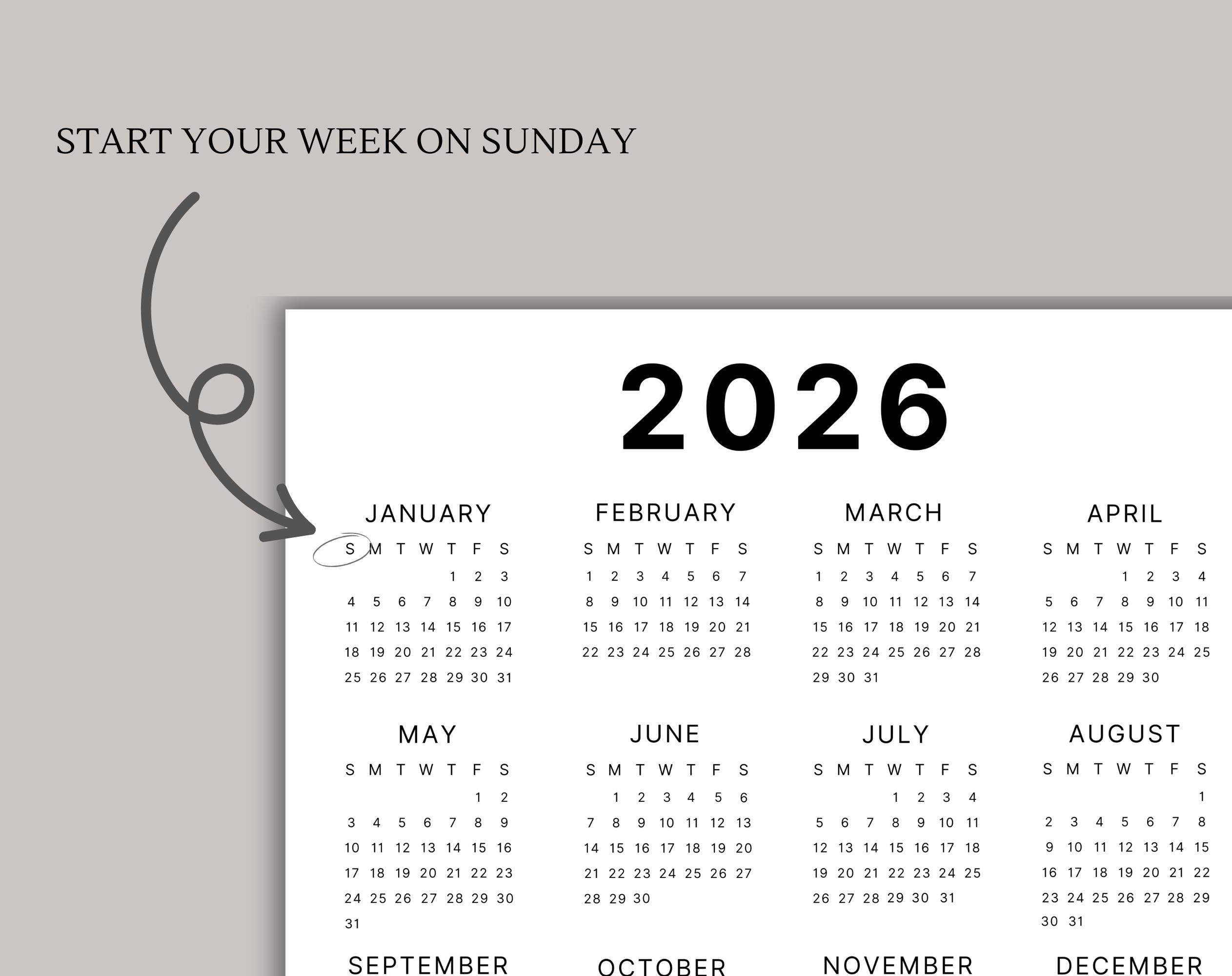 2026 Calendar With Holidays | Single Page | Full Year Calendar | Desk ...