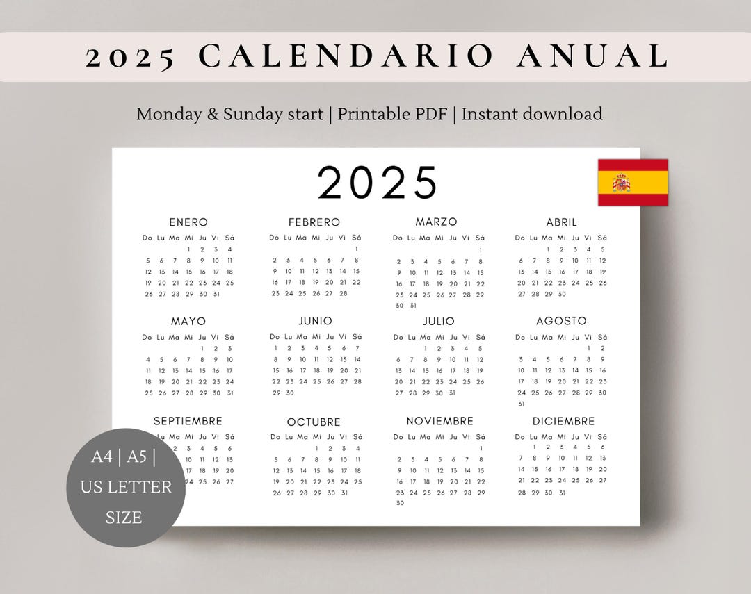 Calendario 2025 Español | 2025 Spanish Calendar | Página única ...