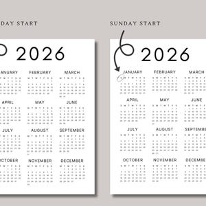 2026 Calendar | Single Page | Monday & Sunday Start | Full Year ...