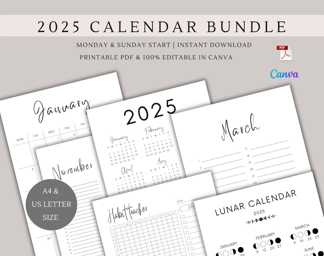 Calendar Bundle 2025: Yearly Calendar + Monthly Calendar + Perpetual ...