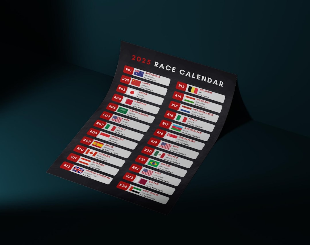 2025 Race Calendar | Grand Prix Schedule | Motorsport Wall Art | Single ...