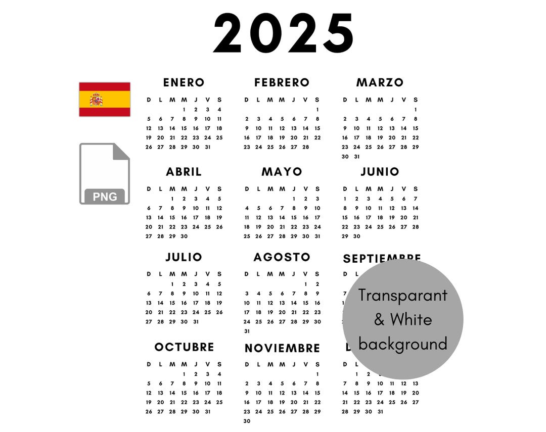 2025 Spanish Calendar PNG | Sublimation | Transparant Background ...